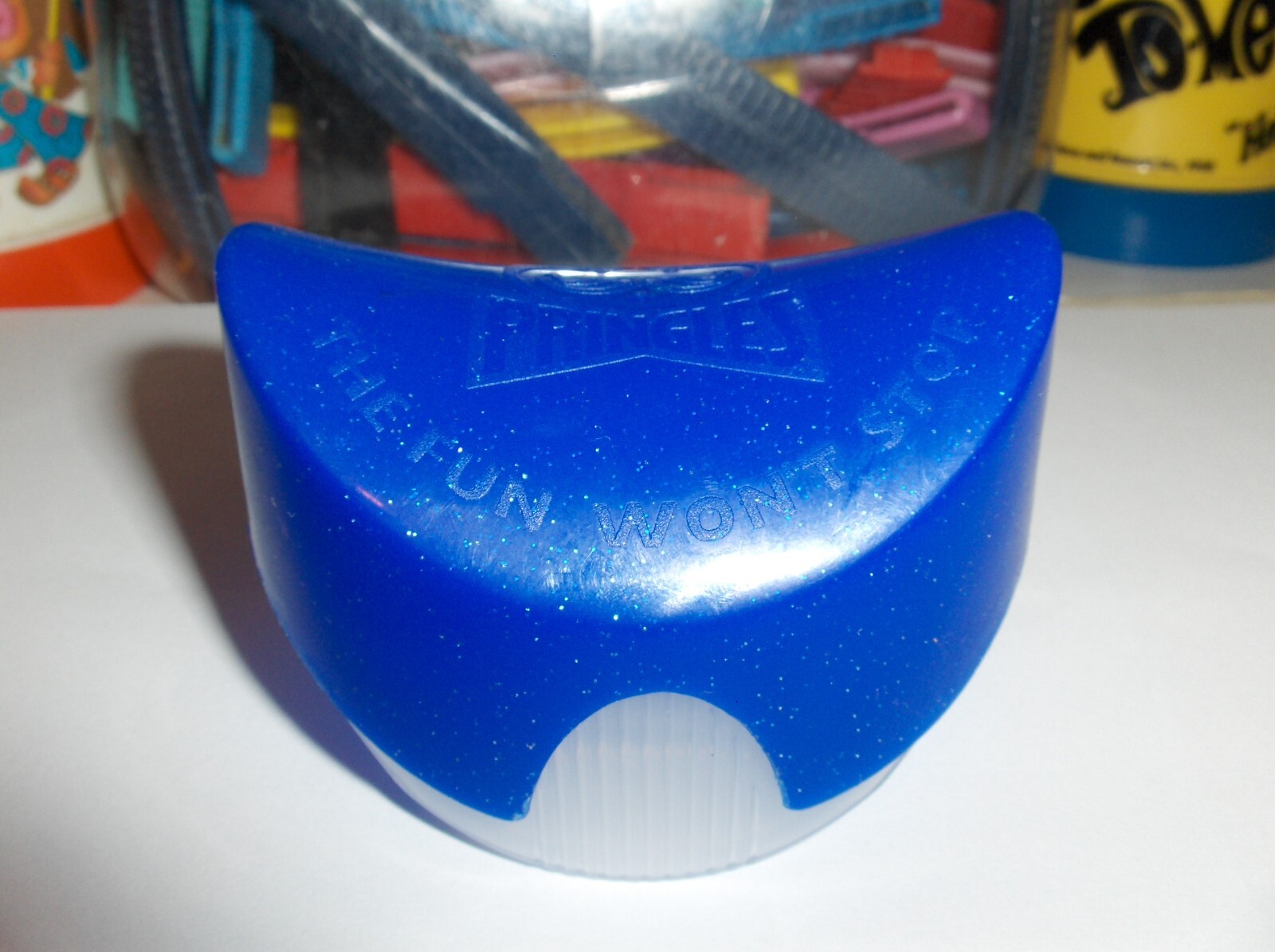 Vintage BLUE ON CLEAR Pringles Chip Container-Once You Pop-The Fun Won ...