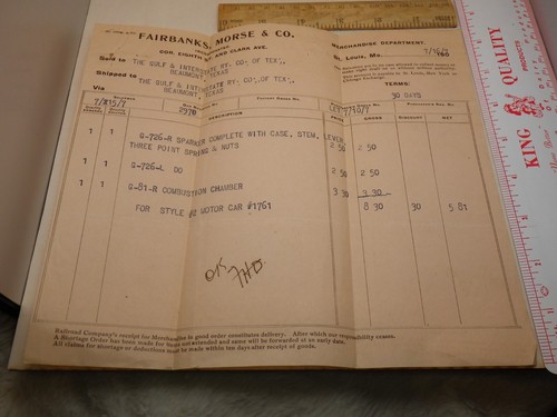 1907 Gulf Interstate Railroad Train Fairbanks Morse Merchandise Paper Receipt | eBay