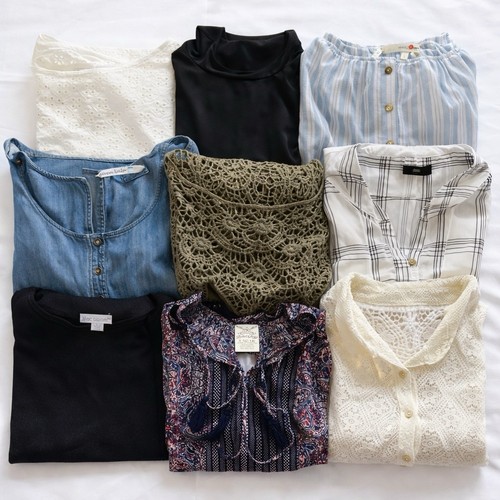 Women’s Clothing Bundle 9pc Tops Blouses Dress Mixed Brands Size L XL ...