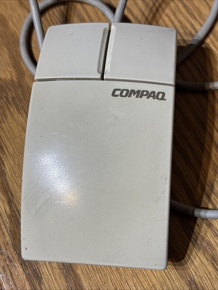 VTG COMPAQ Beige/Gray 2-Button Wired Corded PS/2 Ball MOUSE M/N M-SF14 ...