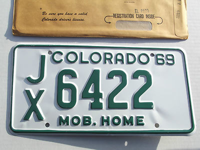 1969 COLORADO MOB. HOME License Plate Tag #JX-6422 nice license plate ...