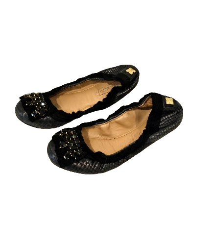 BCBG Max Azria Black Ballet Flat Shoes with Jeweled Rhinestones Fits ...
