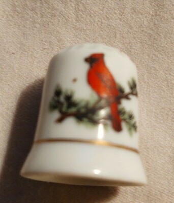 Vintage Ceramic Handpainted Cardinal White/Gold Collectible Sewing ...