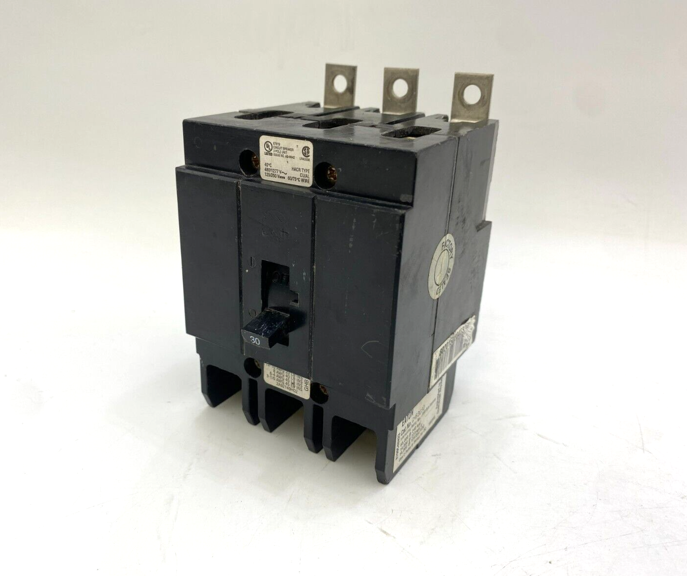 GHB3030 Bolt On Circuit Breaker 30A 3P 480VAC 250VDC Used Black 3 Pole ...