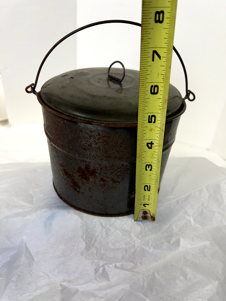 Antique Primitive Small Tin Lunch Pail-Berry Bucket with Lid and Handle ...