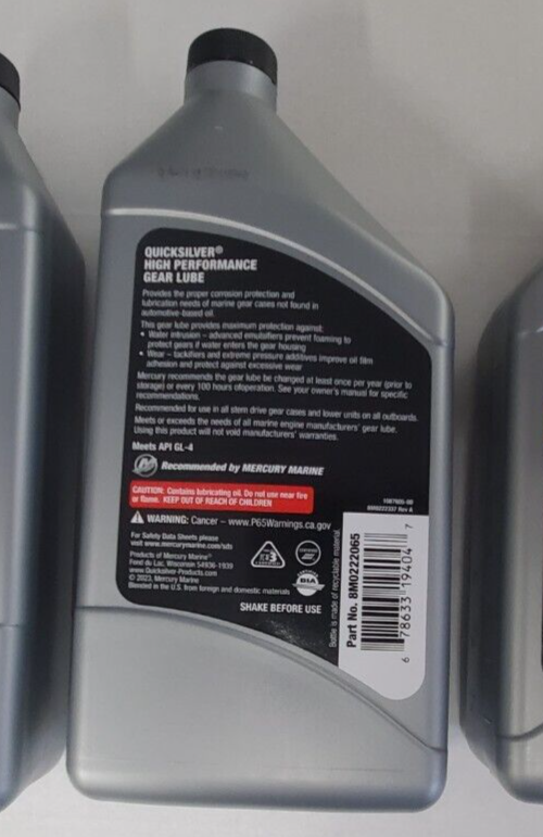 Mercruiser Quicksilver High Performance Gear Lube Quart Outdrive Oil ...
