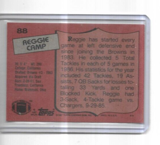 1987 Topps Football #88 Reggie Camp Cleveland Browns | eBay