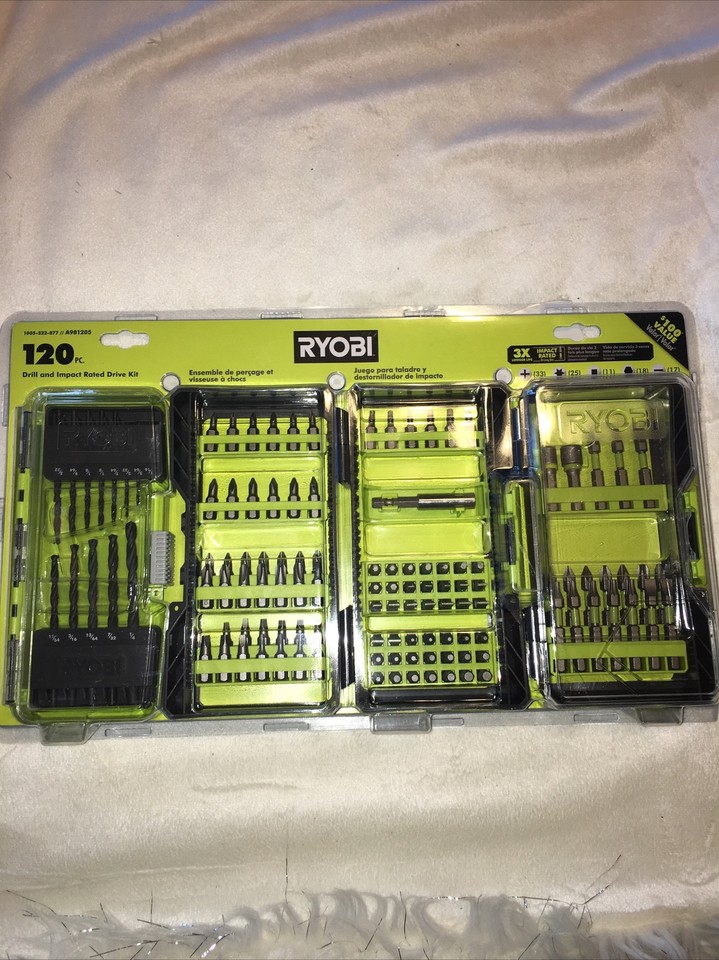 120 Piece Drill and Impact Rated Drive Kit Ryobi 1005-522-877 NEW ...