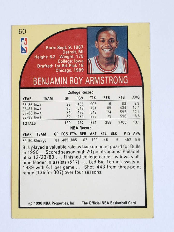B.J. Armstrong Rookie Card 1990 #60 Mint | eBay