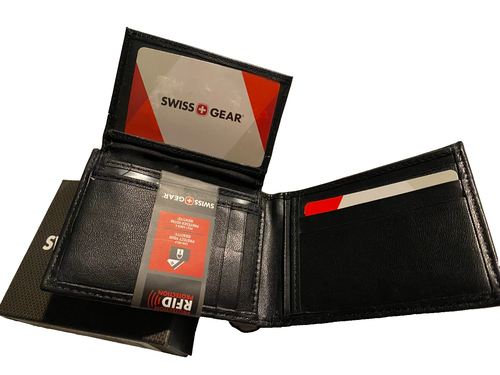 Swiss Gear RFID Black Leather Wallet Billfold w/Removable Top ID Flap ...