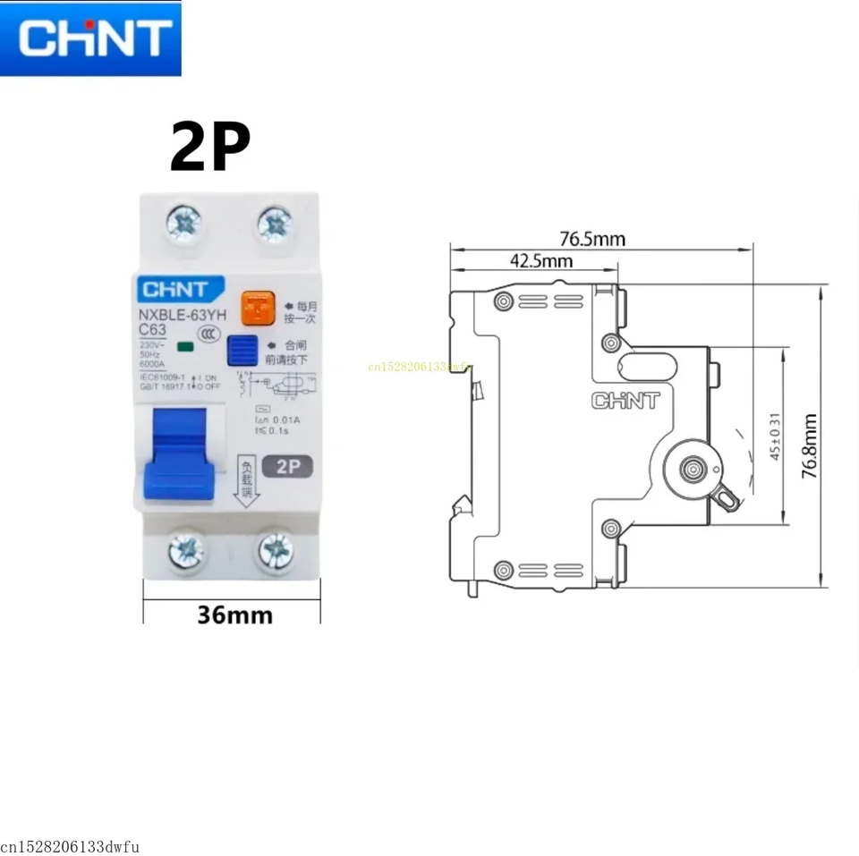 CHINT NXBLE-63YH 1P+N 2P 10MA 30MA Small Size RCBO Residual Current ...