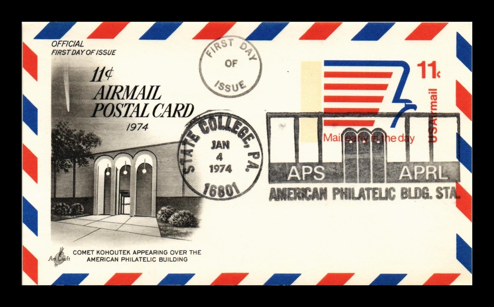 DR JIM STAMPS US FIRST DAY POSTAL CARD 11C AIR MAIL APS BUILDING STATE ...
