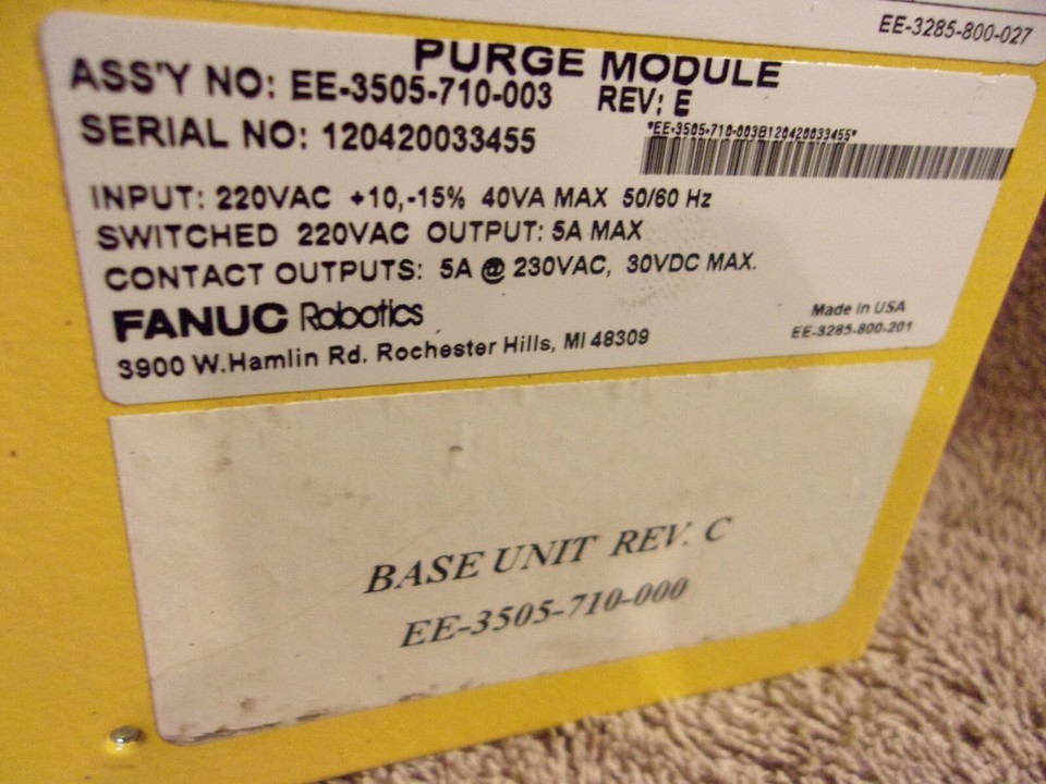 FANUC ROBOTICS BASE UNIT PURGE MODULE EE-3505-710-003 | eBay