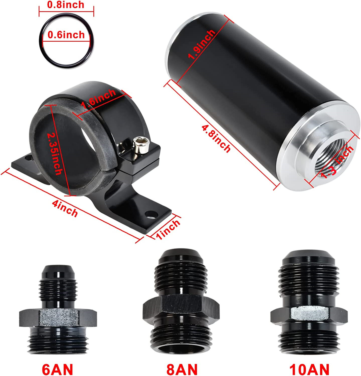 10 Micron Fuel Filter Mount Inline Bracket High Flow Turbo 6AN 8AN 10AN ...