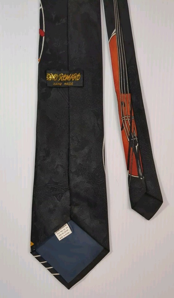 Violin Music Notes Tie Black Novelty Necktie Polyester Handmade 59 x 4 ...