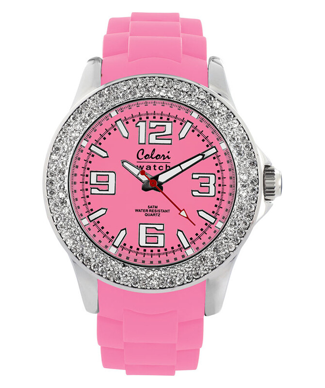 COLORI COOL STEEL WATCH 50M WR JAPAN QUARTZ BABY PINK CZ 44mm DIAMETER ...