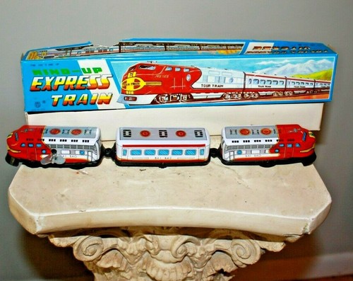 Vintage Wind up 'Express Train' tin toy in the original cardboard box ...