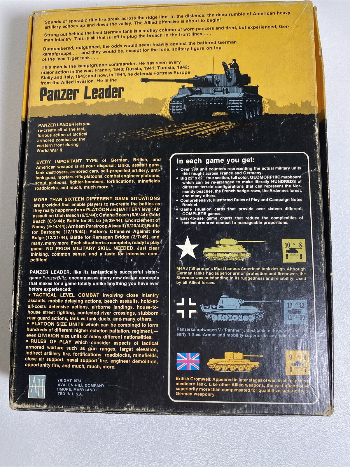 Vintage Avalon Hill Panzer Leader Board Game of Tactical Warfare 1944 ...