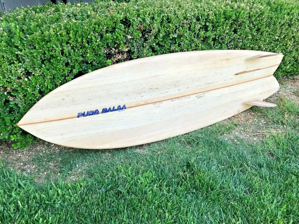BEAUTIFUL 5' 11" TWIN FIN BALSA WOOD FISH SURFBOARD W/ CUSTOM BALSA ...