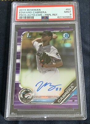 2019 Bowman Chrome Prospects Edward Cabrera Rookie Autograph Purple ...