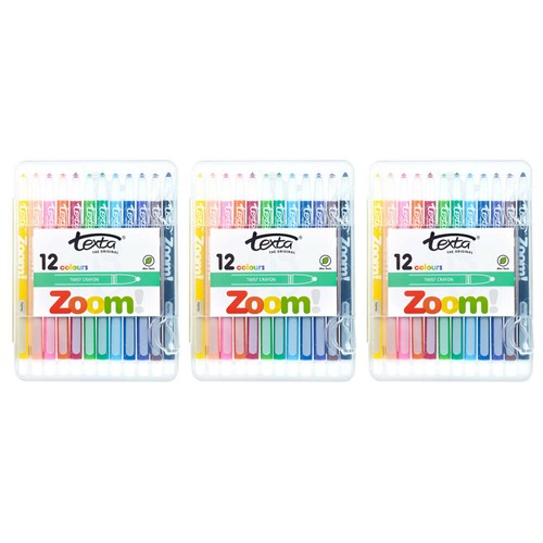 3x 12pc Texta The Original Zoom Kids Non Toxic Twist Colouring Crayons ...