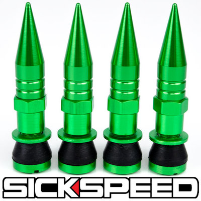 4 GREEN ALUMINUM VALVE STEM CAPS WITH SPIKES FOR TIRE/WHEEL/RIM/CAR ...