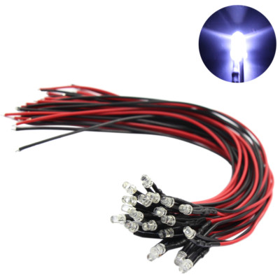 20pcs Pre-wired Resistor 26awg 20cm Wire Bright White 3mm LED Light ...