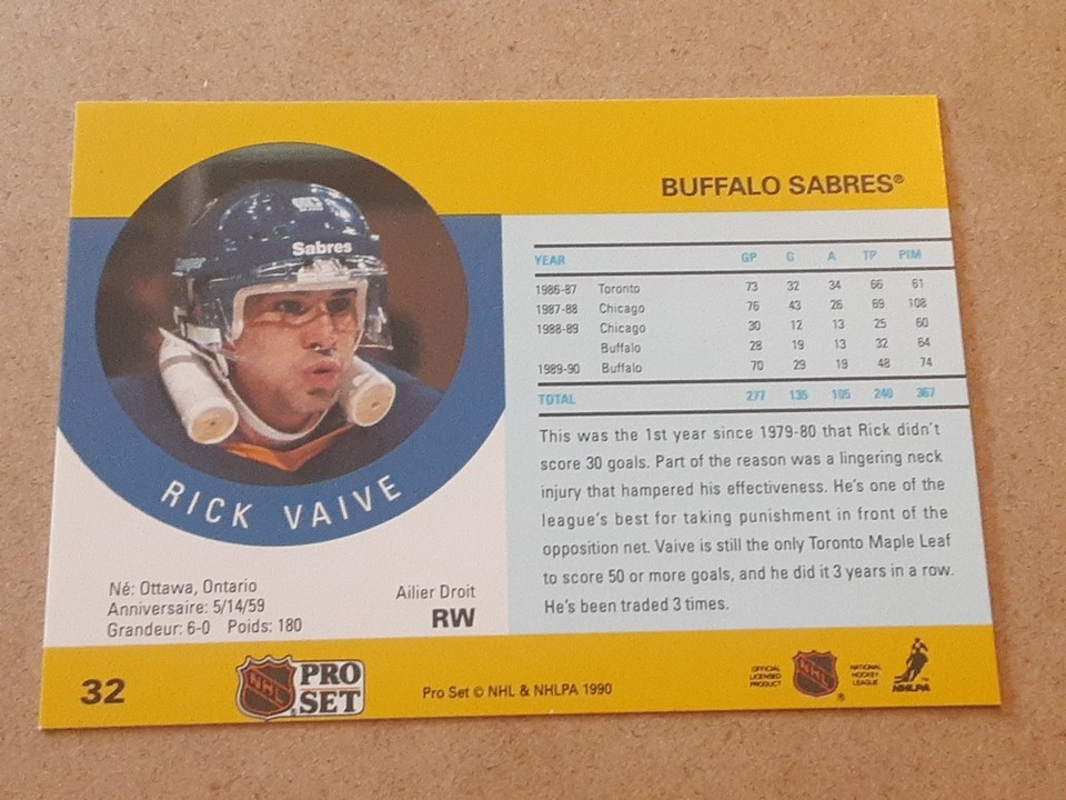 Rick Vaive Buffalo Sabres 1990-91 Pro Set #32 NHL Hockey Card BUF Right ...