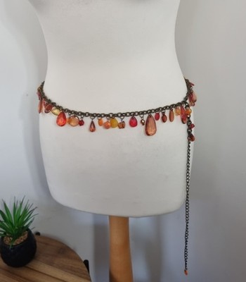 VINTAGE Beaded Gem Stone Chain Belt One Size Adjustable Boho Hippy ...