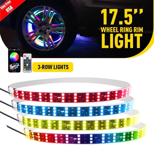 17.5" RGB & Chasing Flow Double Row LED Wheel Ring Rim Lights For Truck ...