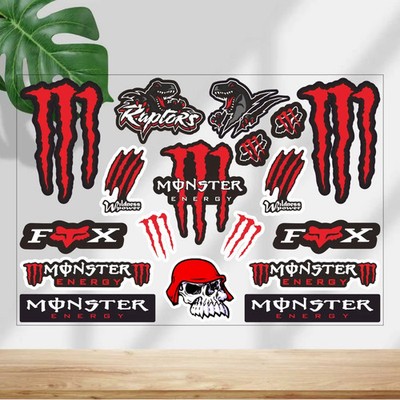 Motorcycle Monster Energy Stickers Helmet Bike Red Decals Kit | eBay