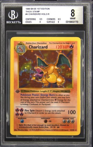 1999 #4 Charizard 1st Edition Thick Stamp Holo Rare Pokemon TCG Card ...