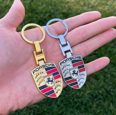 Porsche Logo Crest Key Ring Keychain Solid Metal GOLD & SILVER 2 Color ...