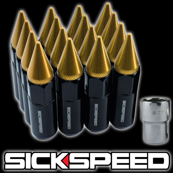 SICKSPEED 16 PC BLACK/GOLD SPIKED ALUMINUM 60MM LOCKING LUG NUTS 12X1.5 ...