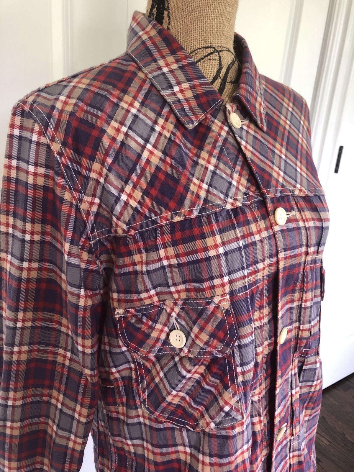 VISVIM Men’s Plaid Flannel Button-Down Jacket Medium - Gem