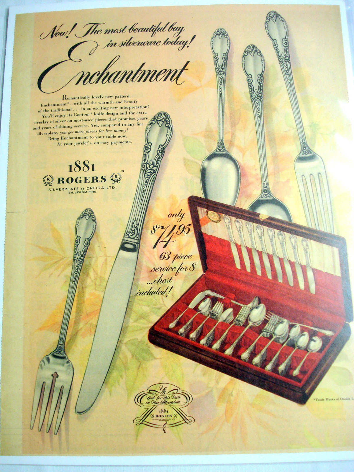 1953 Color Ad 1881 Rogers Silverplate by Oneida Enchantment Beautiful ...