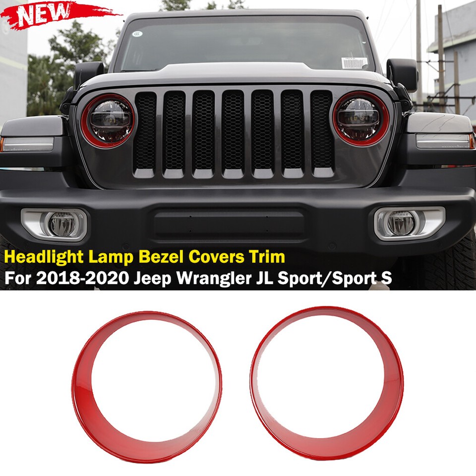 Car Headlight Lamp Bezel Covers Trim for 2018-22 Jeep Wrangler JL Sport ...
