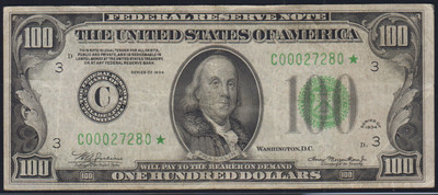 FR.2152-C* 1934 Philadelphia $100 Federal Reserve Star Note Very Fine ...