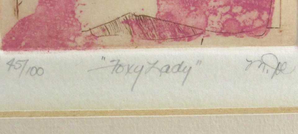 Mamie Joe (Rayburn) 'Foxy Lady' Etching 3" x 3" Signed COA Mat & Framed ...