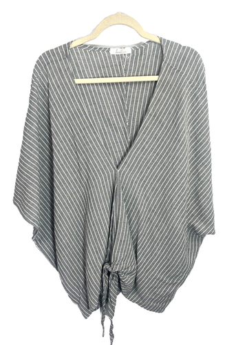 Handloom Womens Gray Cotton Tie Waist Top Size OSFM Striped Long Sleeve ...