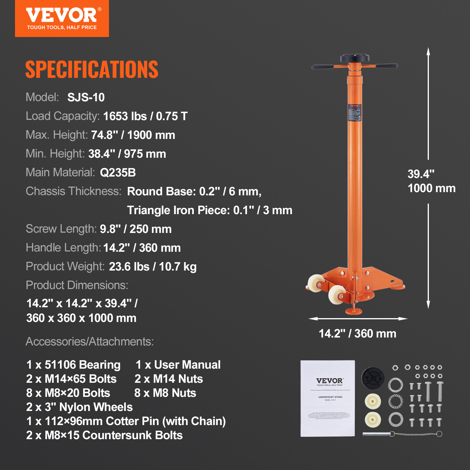 VEVOR Underhoist Support Stand 3/4Ton Capacity Under Hoist Jack Stand ...