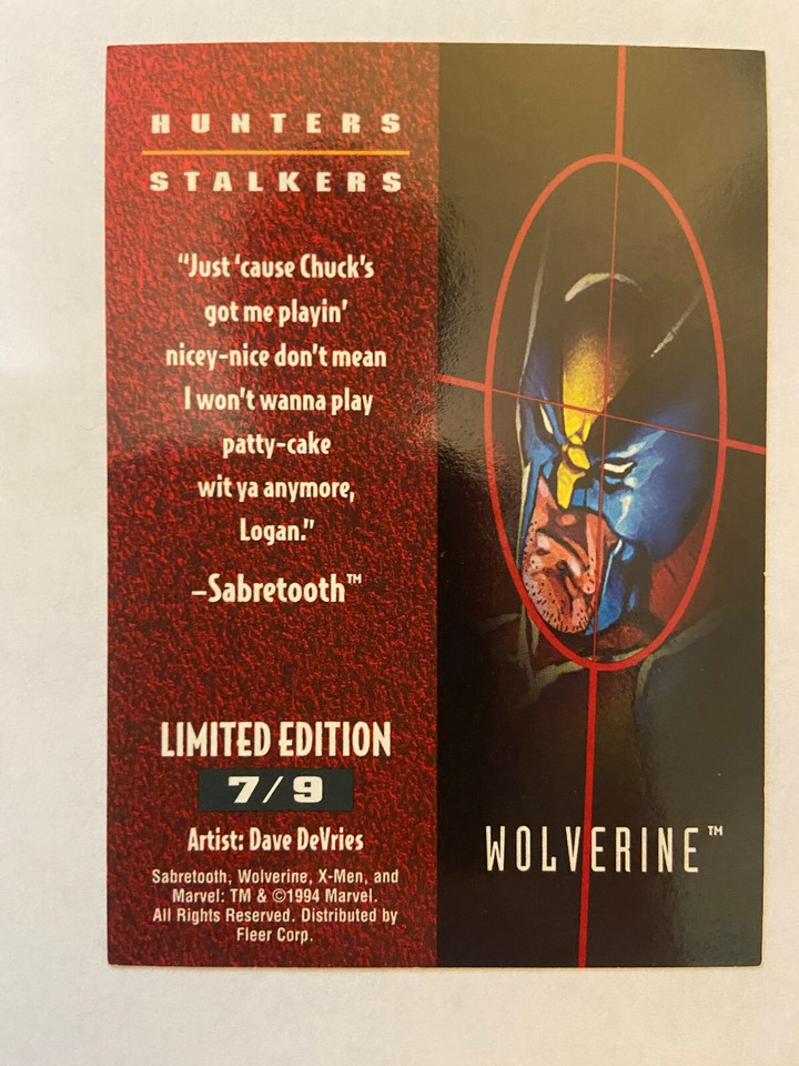 1995 Fleer Ultra X-Men Hunters & Stalkers Wolverine Limited Edition 7/9 ...
