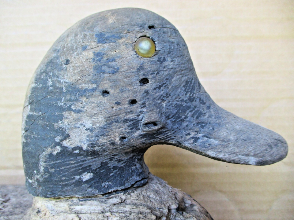 VINTAGE GLASS EYED HAND CARVED DUCK HUNTING DECOY ~ LEECH LAKE ...