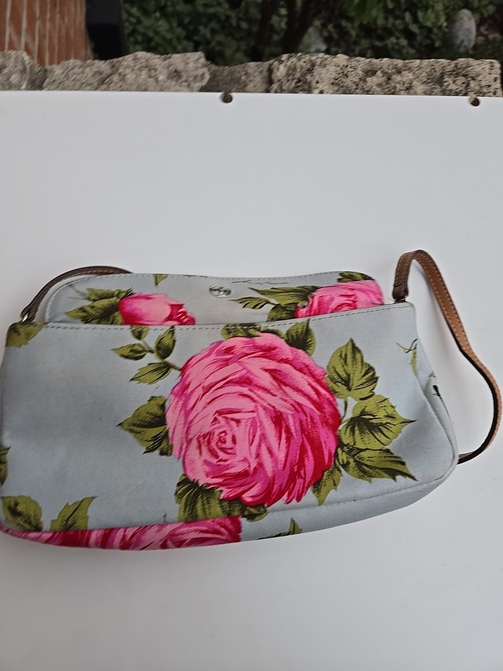 Vintage Kate Spade Cabbage Rose Blue Sam Bag Pink Roses Fabric Handbag ...