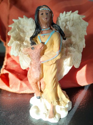 Native American Woman Angel With Fawn Indian Statue Figurine | eBay