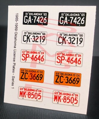 1965 - 1969 OKLAHOMA miniature LICENSE PLATES for 1/25 scale MODEL CARS ...