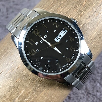 Timex Men T2M932 Day Date Silver Expansion Band Round 26mm Quartz Watch ...