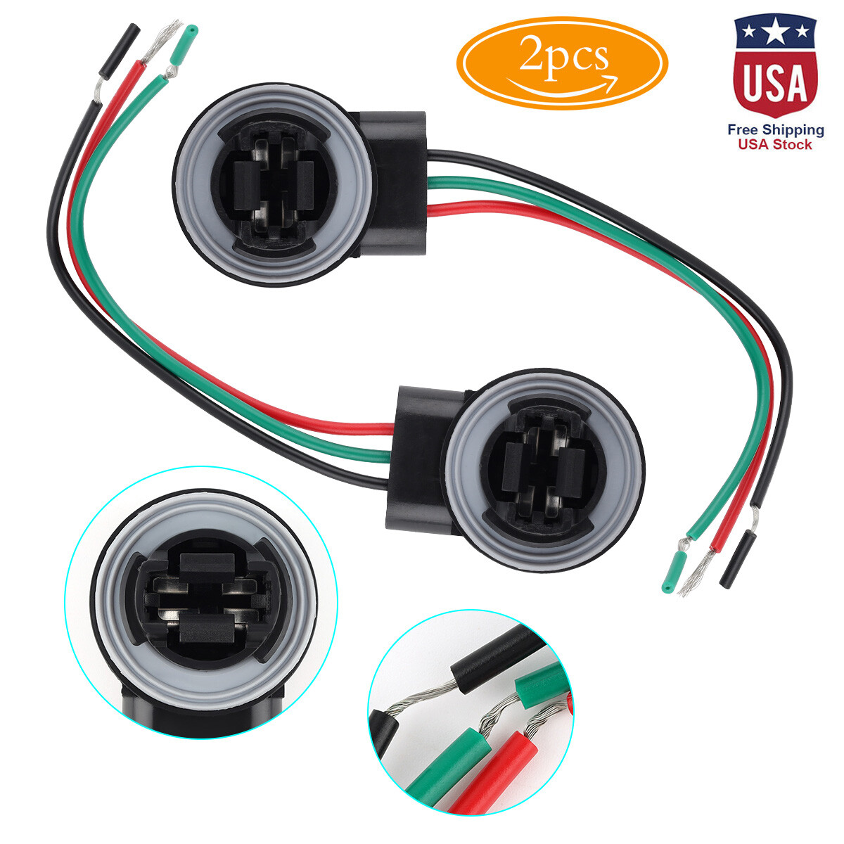 2pc 3157 4157 Bulb Socket Pig Tail Harness Wire Plug For Turn Signal ...