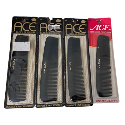 Lot of 4 Vintage ACE Hard Rubber Combs Black 5", Made in USA, New Old ...