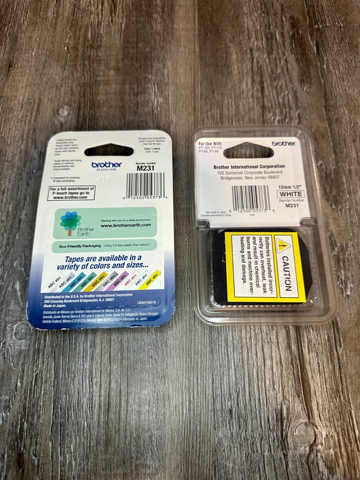 Lot of 2 Brother P-Touch M231 Tape 1/2 inch BLACK on WHITE for Label ...